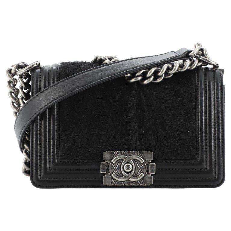 Chanel Boy Flap Bag Fur with Leather Small For Sale at 1stDibs