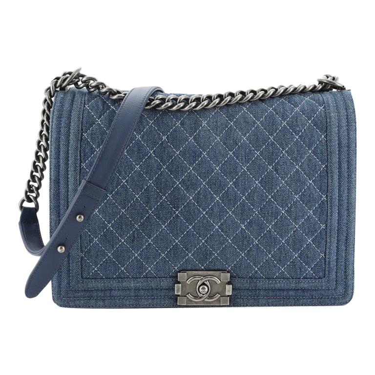 Chanel Boy Flap Bag Quilted Denim Large at 1stDibs | denim chanel boy bag