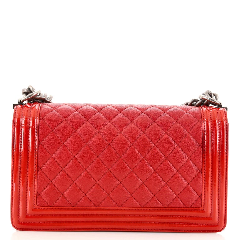 Chanel Boy Flap Bag Quilted Goatskin with Patent Old Medium For Sale at ...
