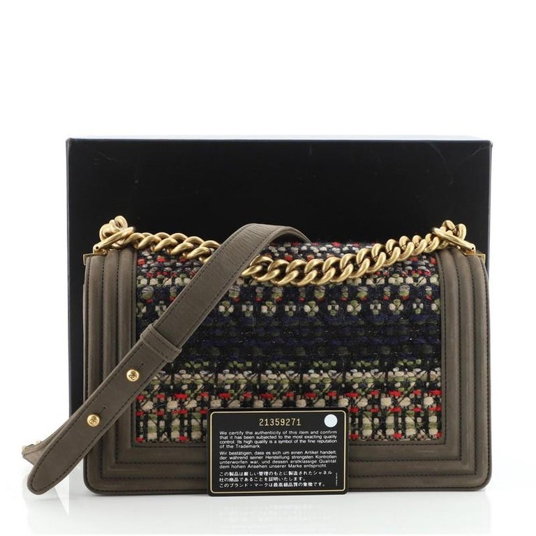 Chanel Boy Flap Bag Quilted Tweed and Ribbon Old Medium at 1stDibs