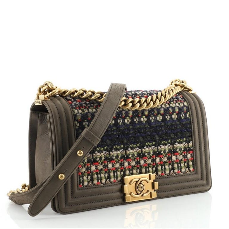 Chanel Boy Flap Bag Quilted Tweed and Ribbon Old Medium at 1stDibs