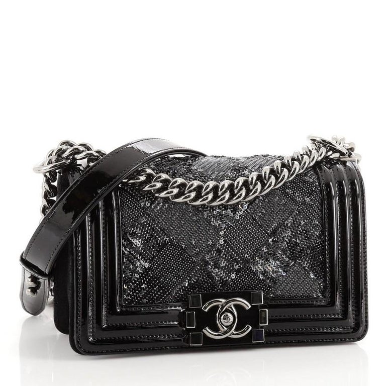 Chanel Boy Flap Bag Sequin with Patent Small at 1stDibs
