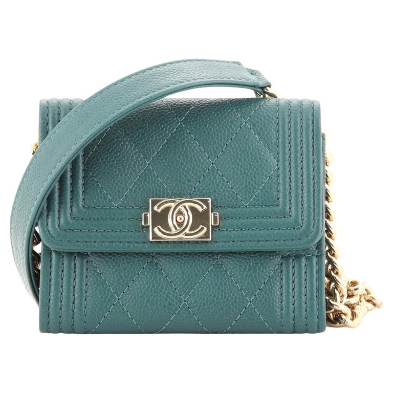 Chanel Boy Flap Card Holder on Chain Quilted Caviar For Sale at 1stDibs