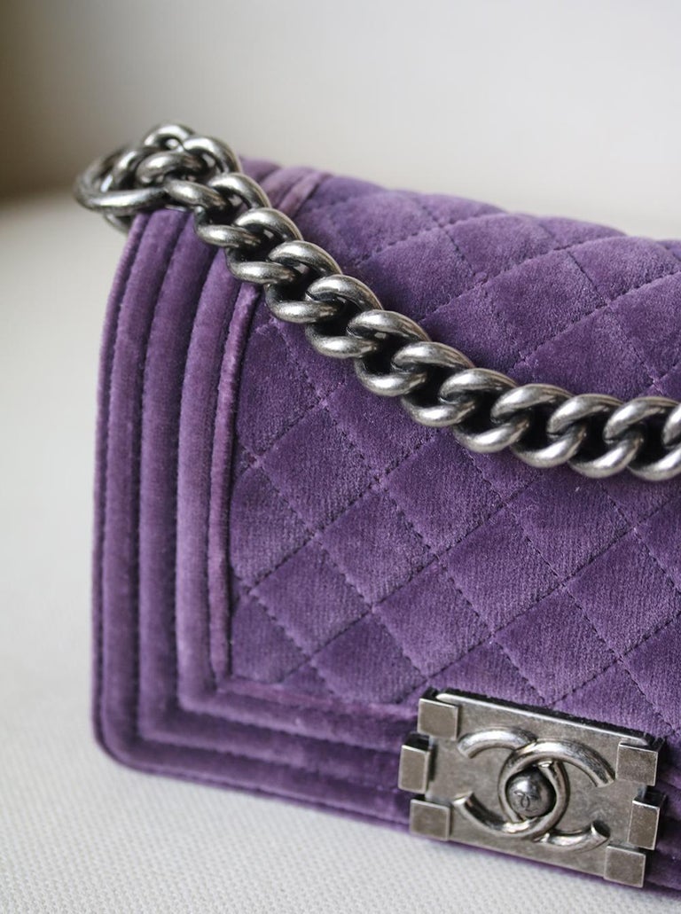 Chanel Boy Quilted Velvet Crossbody Bag at 1stDibs