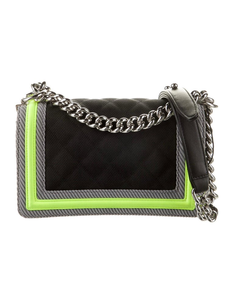 Chanel Boy Soldout Spring 2016 Small Rare Black Neon Lime Nylon Flap ...