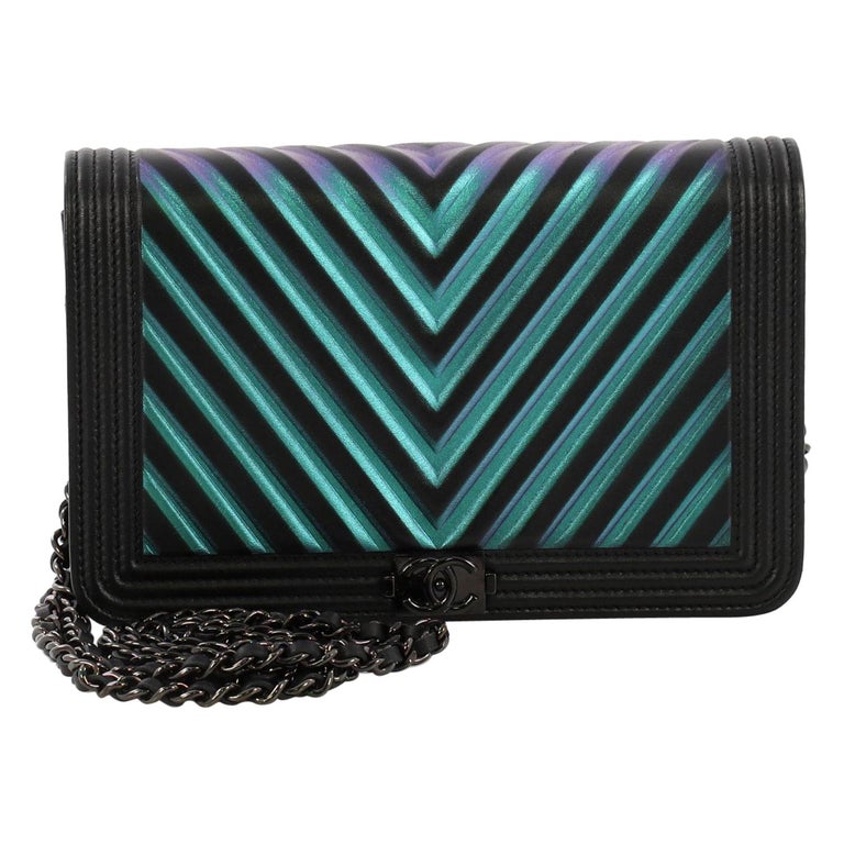Chanel Boy Wallet on Chain Chevron Painted Calfskin at 1stDibs