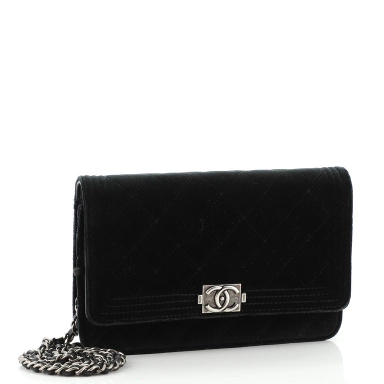 Chanel Boy Wallet on Chain Quilted Velvet at 1stDibs