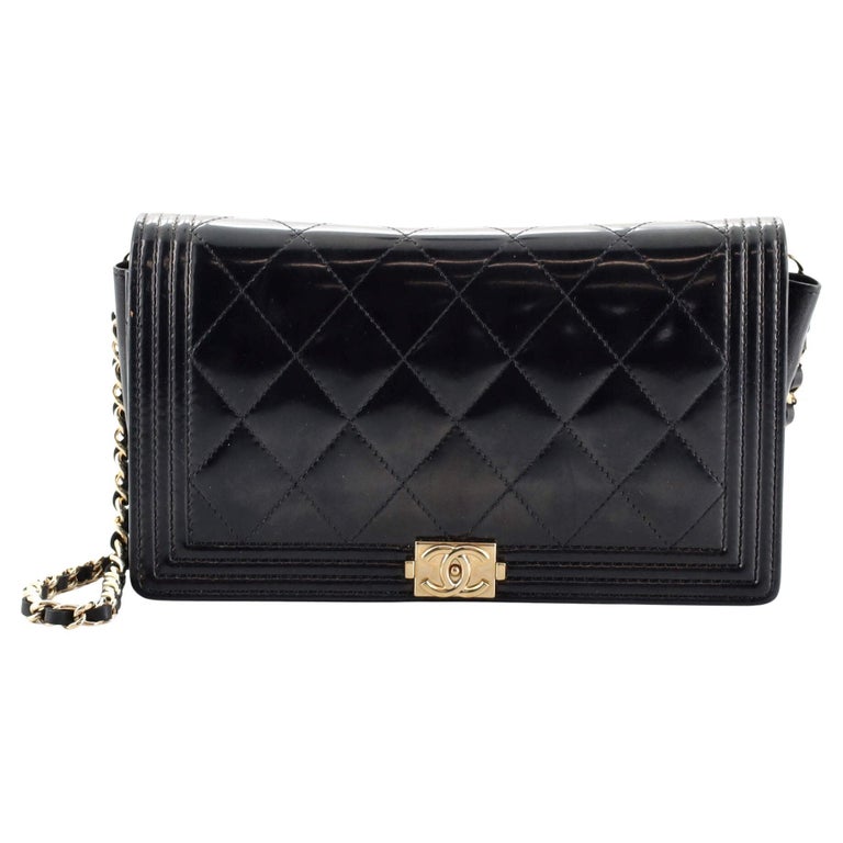 Chanel Boy Wallet on Short Chain Quilted Patent at 1stDibs
