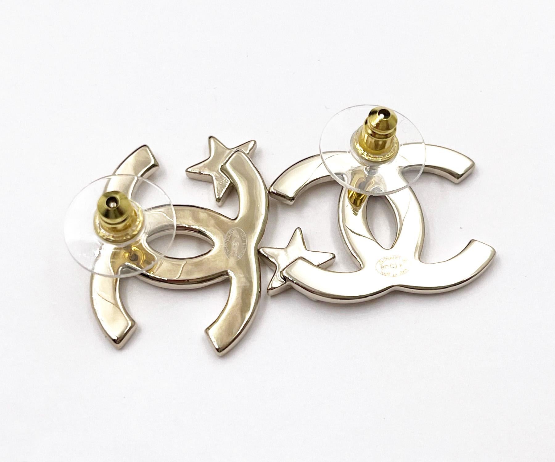 Chanel Brand New Gold CC Rope Texture Corner Star Large Piercing ...