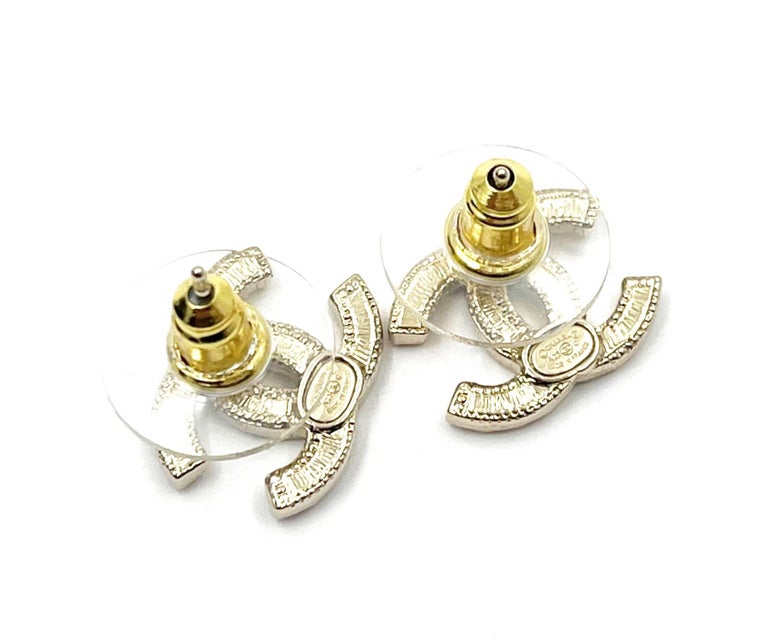 Chanel Brand New Gold CC Yellow Pink Blue Asymmetrical Crystal Piercing ...