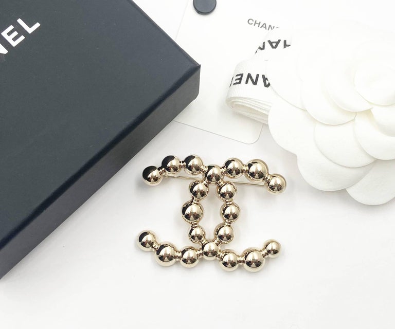 Chanel Brand New Light Gold CC Bead Brooch For Sale at 1stDibs