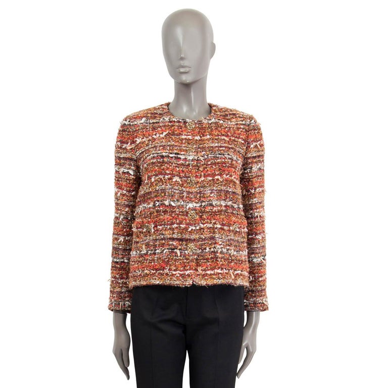 CHANEL brick red 2018 18K COLLARLESS TWEED Jacket 38 S For Sale at 1stDibs