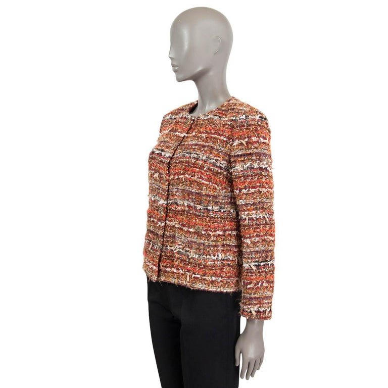 CHANEL brick red 2018 18K COLLARLESS TWEED Jacket 38 S For Sale at 1stDibs