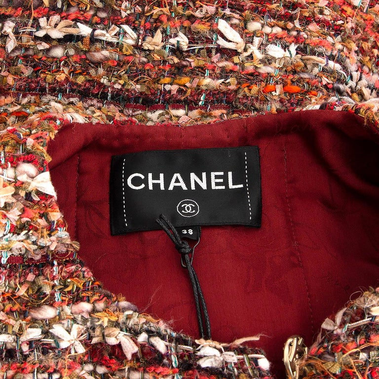 CHANEL brick red 2018 18K COLLARLESS TWEED Jacket 38 S For Sale at 1stDibs