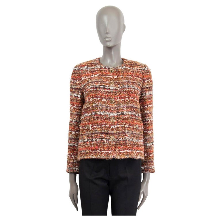 CHANEL brick red 2018 18K COLLARLESS TWEED Jacket 38 S For Sale at 1stDibs