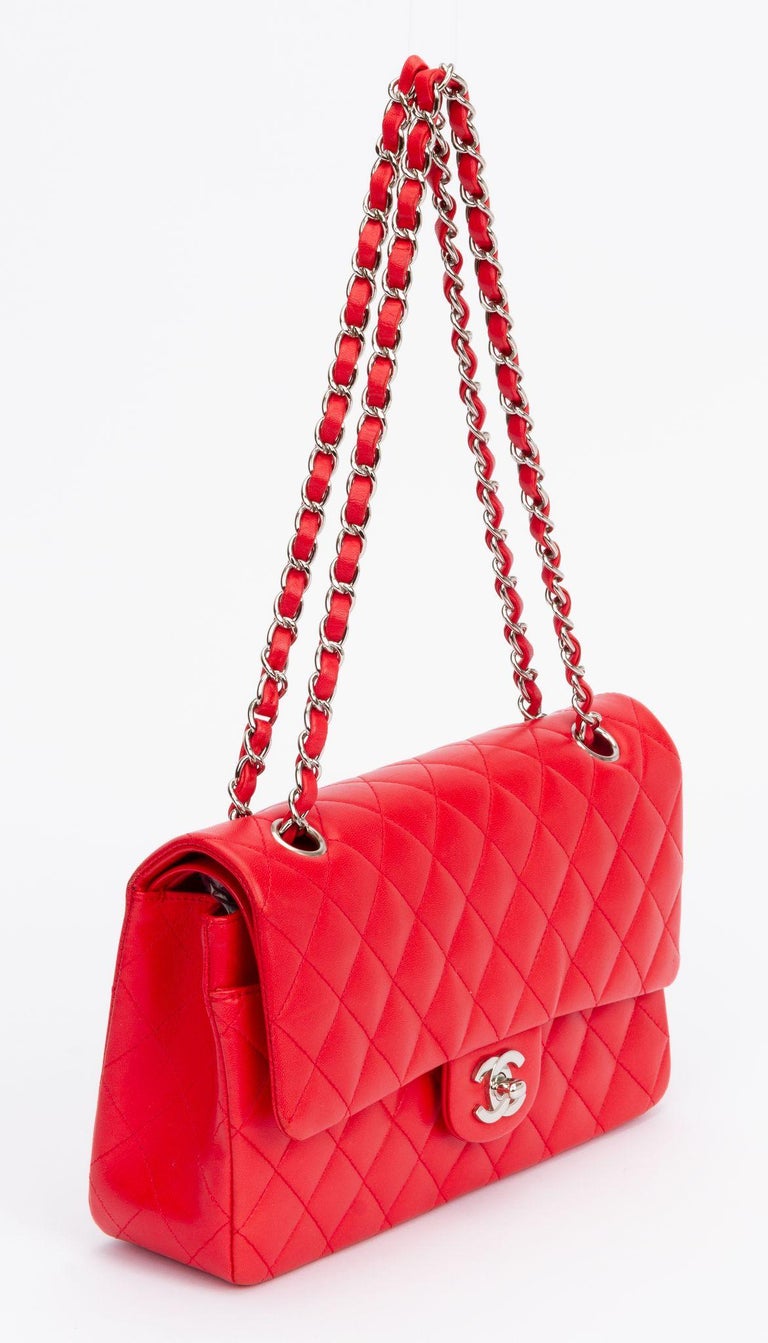 Chanel Bright Red 10 Double Flap Bag For Sale at 1stDibs