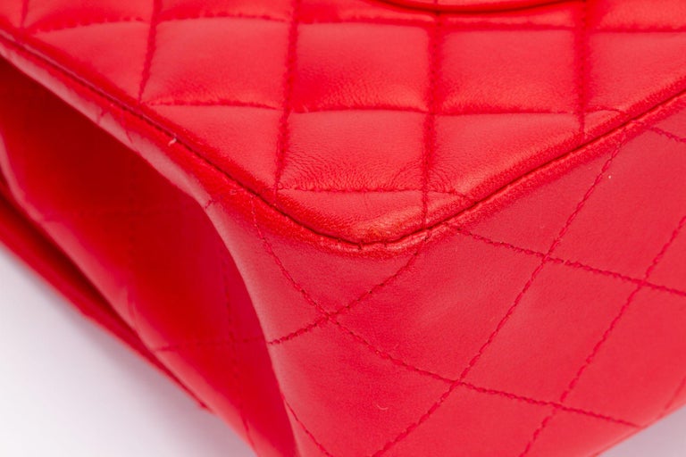 Chanel Bright Red 10 Double Flap Bag For Sale at 1stDibs
