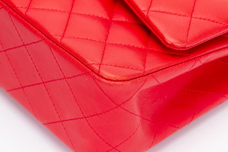 Chanel Bright Red 10 Double Flap Bag For Sale at 1stDibs