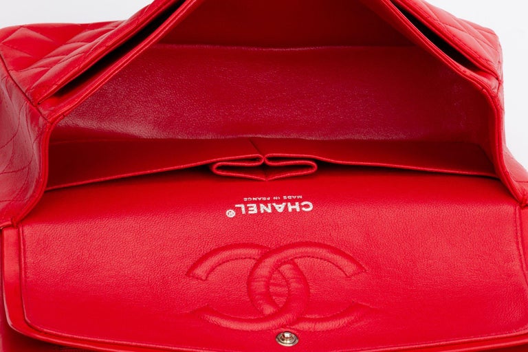 Chanel Bright Red 10 Double Flap Bag For Sale at 1stDibs