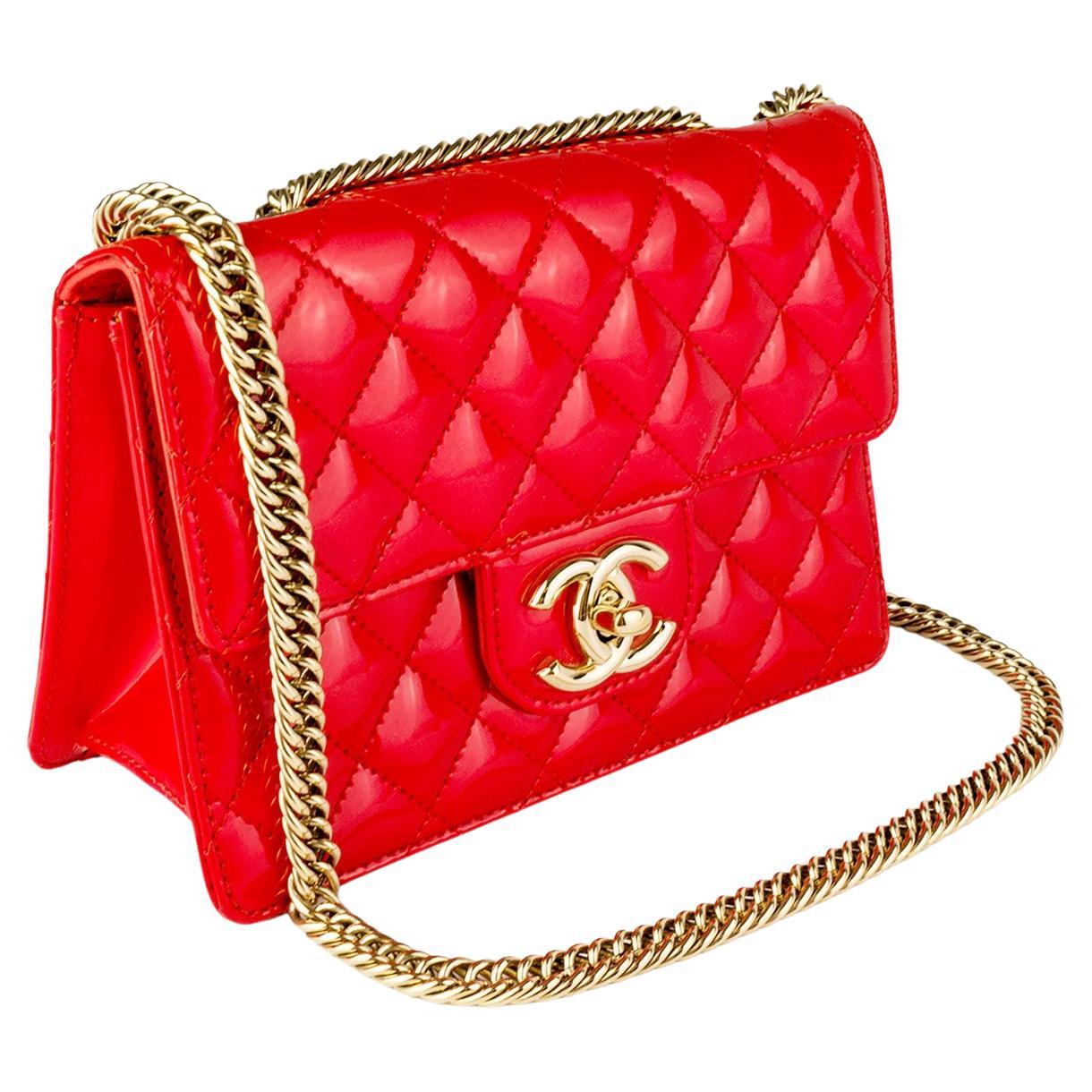 Chanel Bright Red Micro Mini Patent Leather Classic Flap Bag For Sale ...