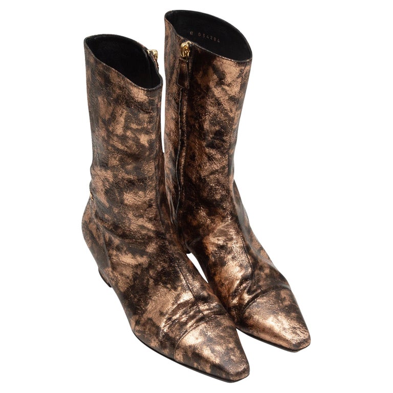 Chanel Bronze and Black Metallic Pointed-Toe Boots at 1stDibs