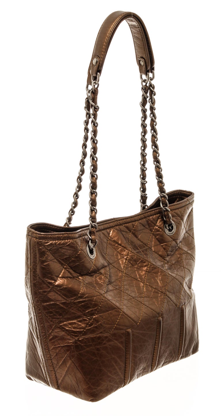 Chanel Bronze Leather Large CC Chain Tote Bag For Sale at 1stDibs