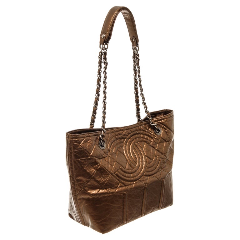Chanel Bronze Leather Large CC Chain Tote Bag For Sale at 1stDibs