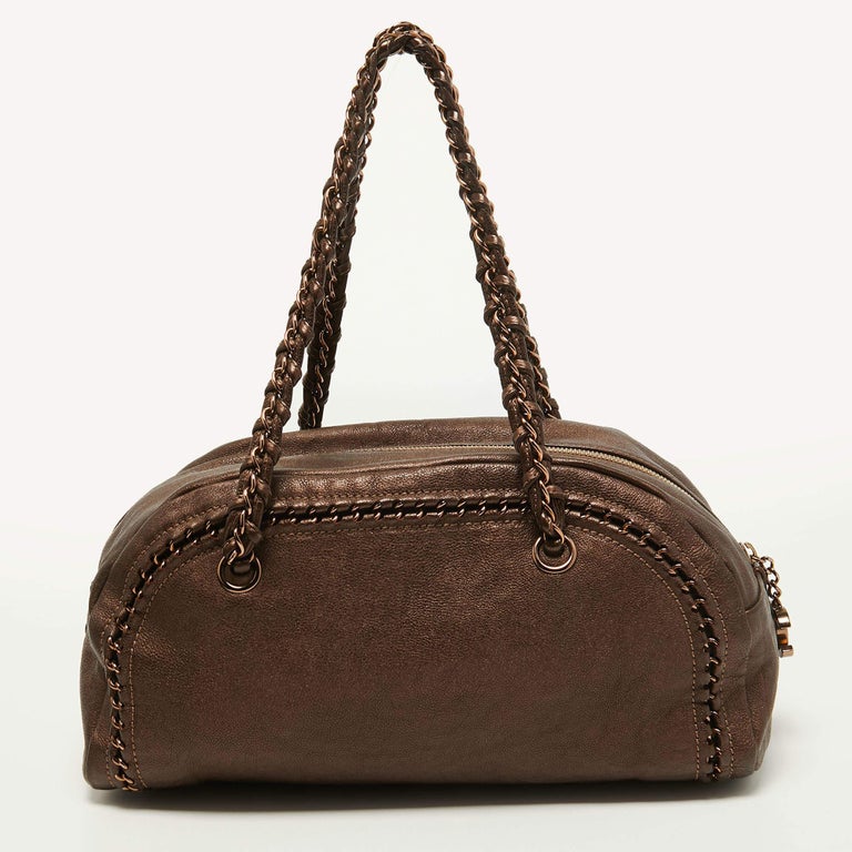 Chanel Bronze Leather Luxe Ligne Bowler Bag For Sale at 1stDibs