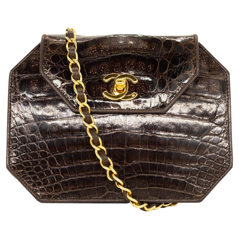 Chanel Brown Alligator Octagon Cross Body Flap Bag with Gold Hardware ...
