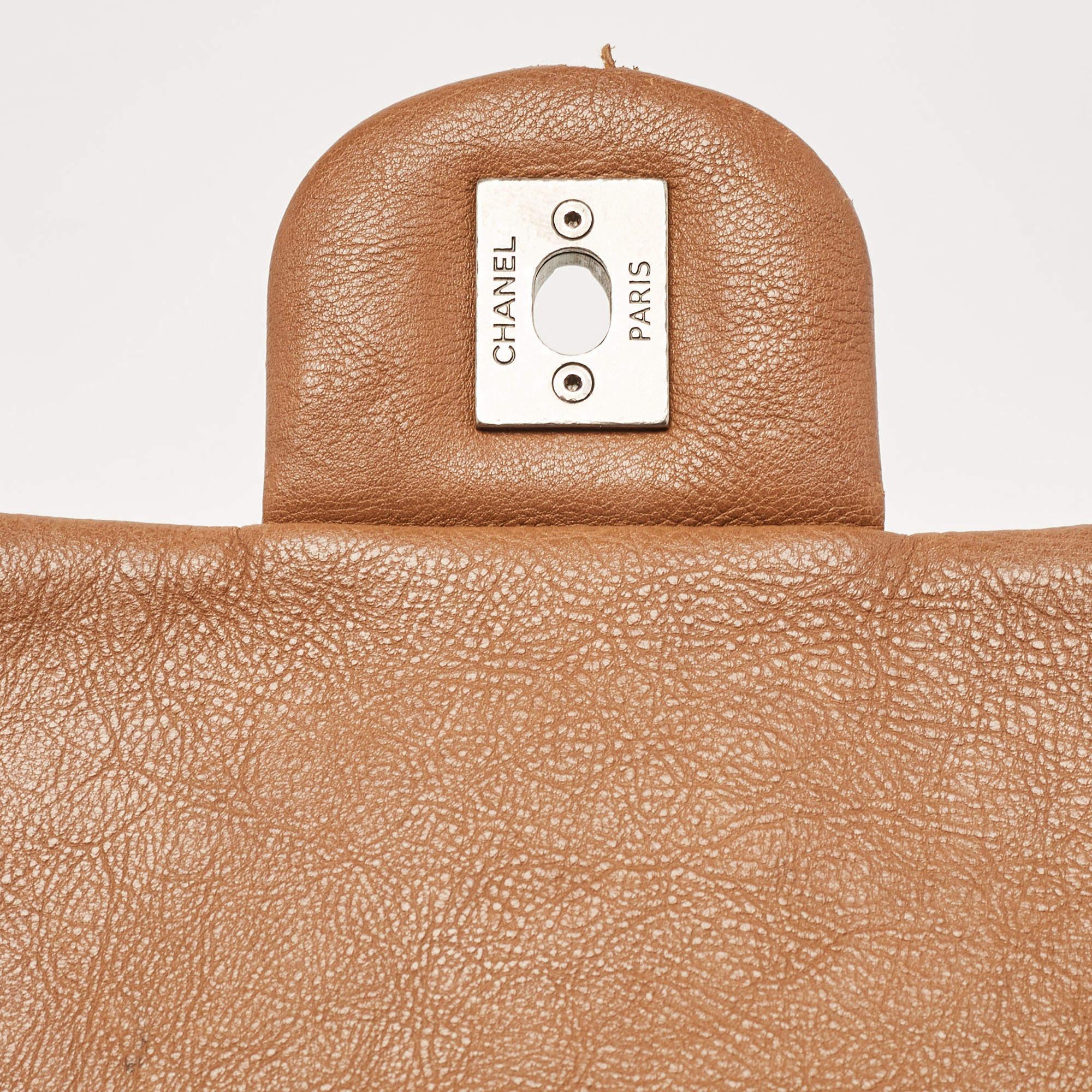 Chanel Brown Chevron Stitched Leather Classic Top Handle Bag For Sale ...