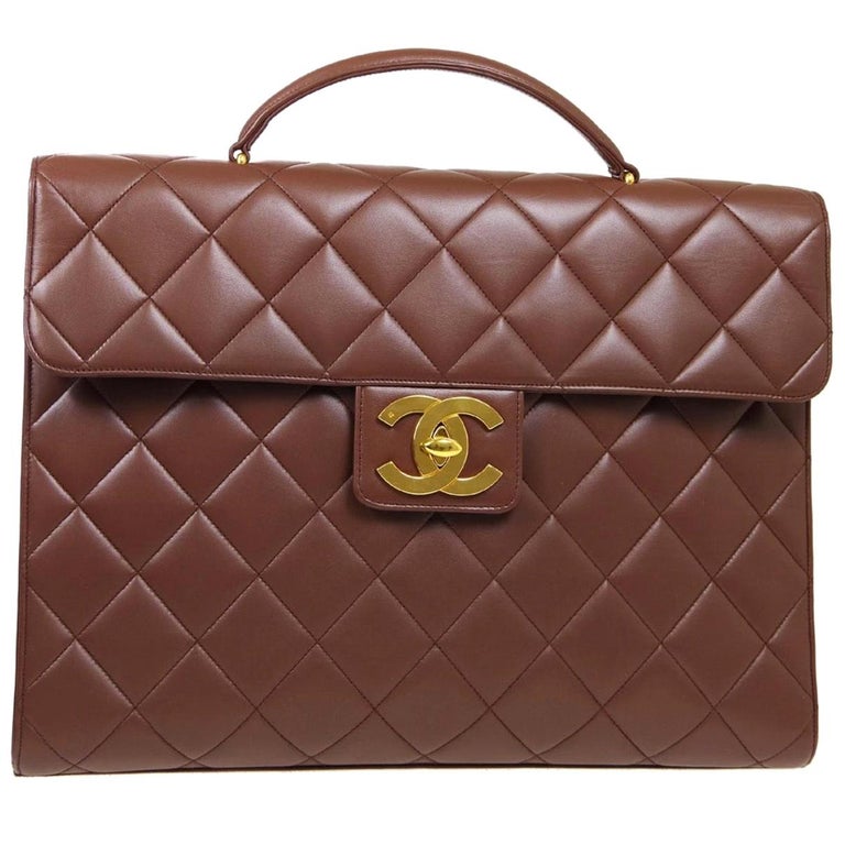 Chanel Brown Leather Carryall Business Top Handle Travel Brief ...