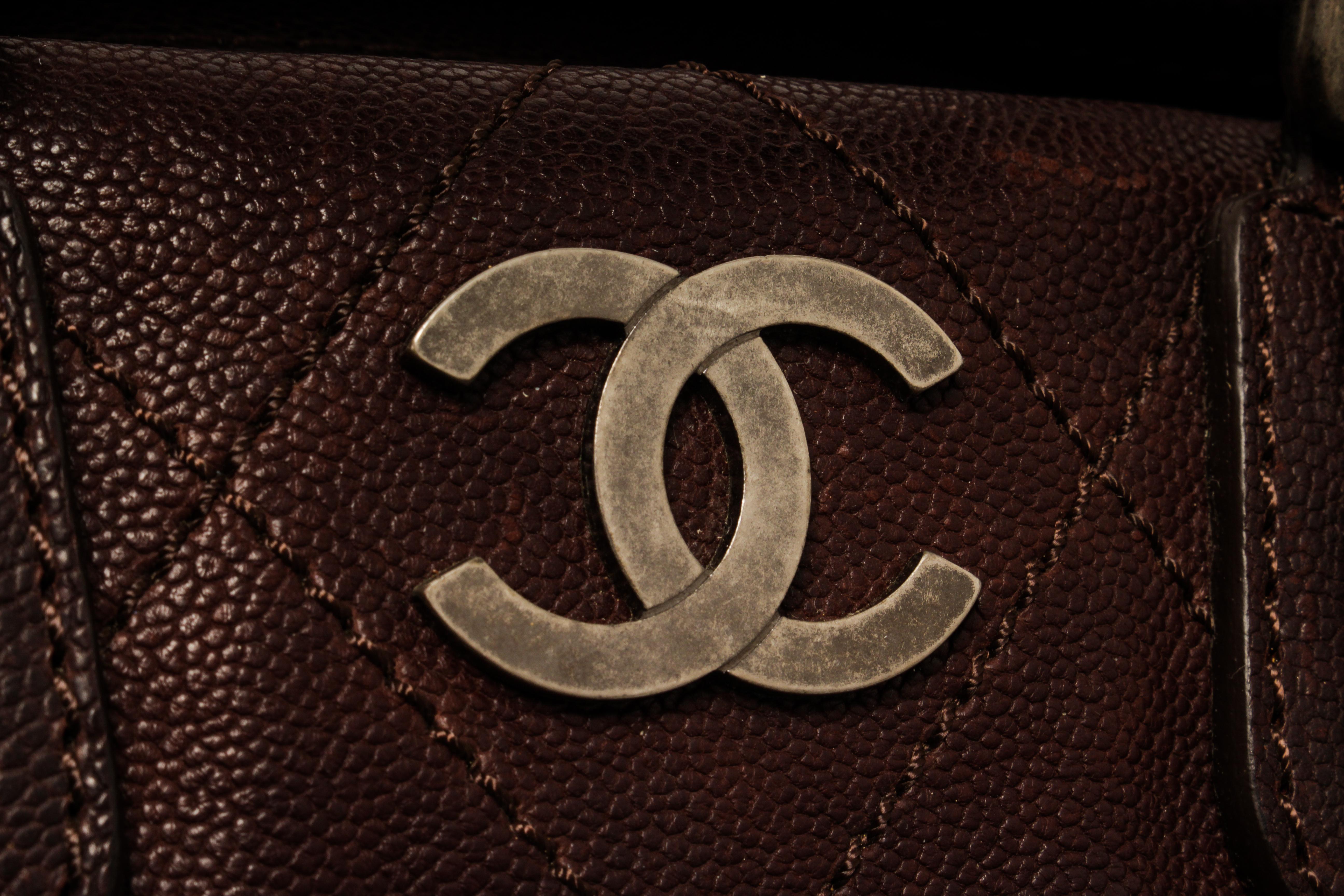 Chanel Brown Leather CC Handbag at 1stDibs