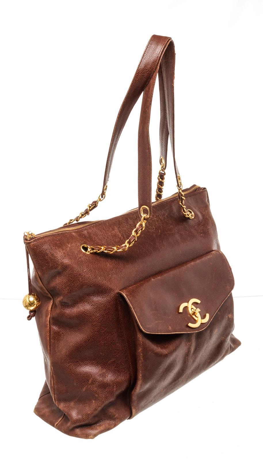 Chanel Brown Leather Large CC Chain Shoulder Bag For Sale at 1stDibs ...
