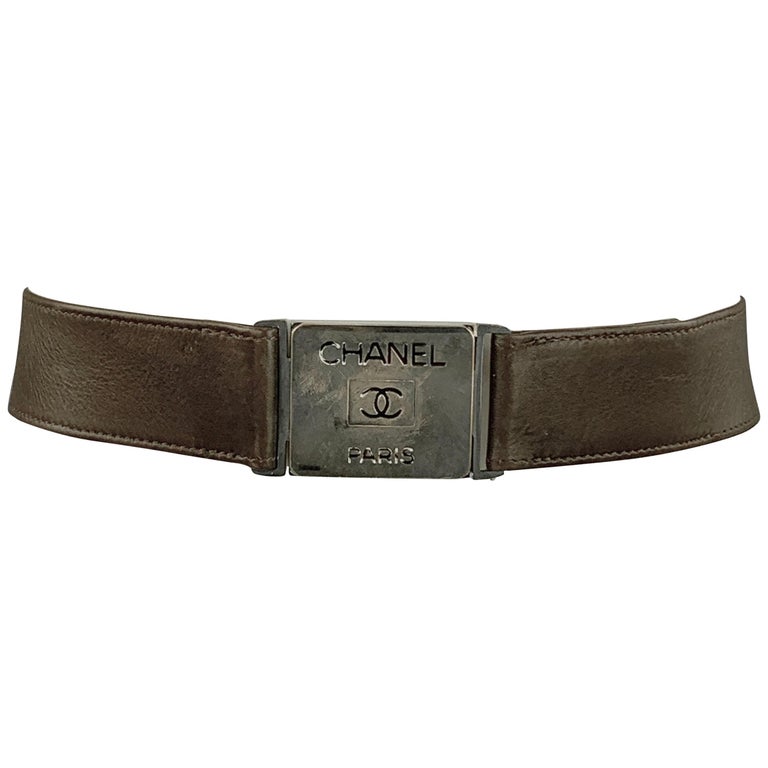 CHANEL Brown leather Silver CC Buckle '96 Belt at 1stDibs