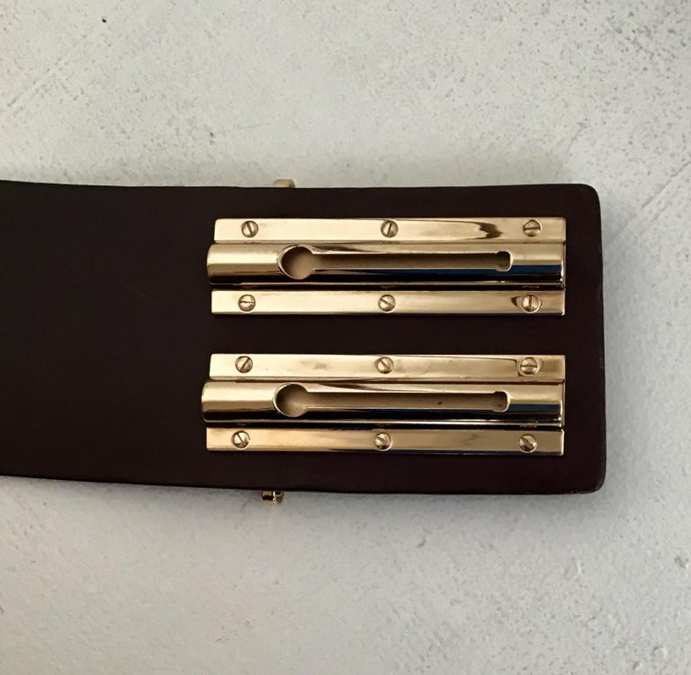 Chanel Brown Leather Sliding Chain Lock Belt For Sale at 1stDibs