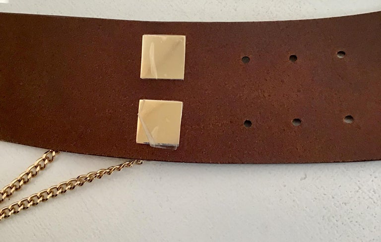 Chanel Brown Leather Sliding Chain Lock Belt For Sale at 1stDibs