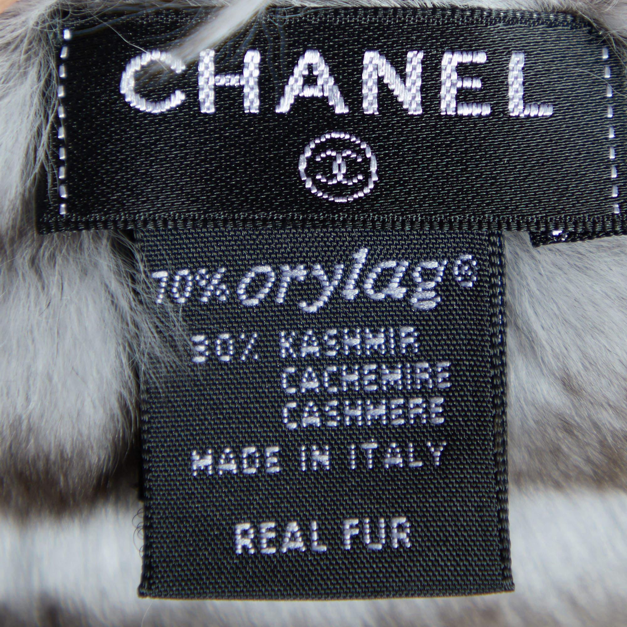Chanel Brown Orylag Fur and Cashmere CC Stole For Sale at 1stDibs