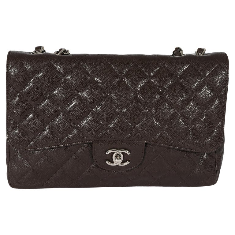 Chanel Brown Quilted Caviar Jumbo Single Flap Bag For Sale at 1stDibs
