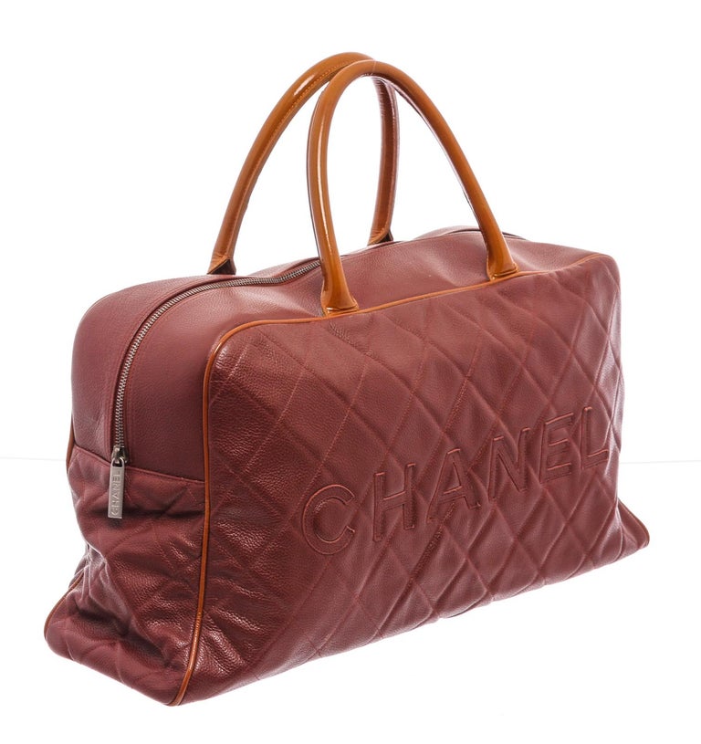 Chanel Brown Quilted Caviar Leather Weekender Tote Bag at 1stDibs