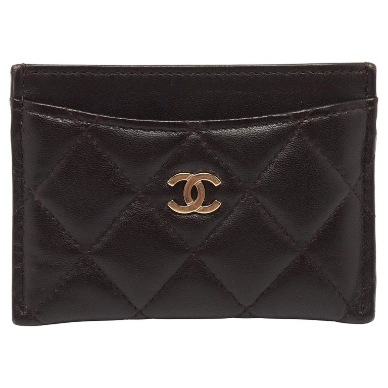 Chanel Brown Quilted Lambskin Leather Classic Card Holder For Sale at ...