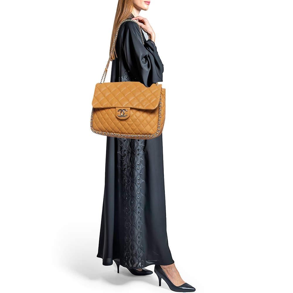 Chanel Brown Quilted Leather Maxi Chain Around Flap Bag at 1stDibs