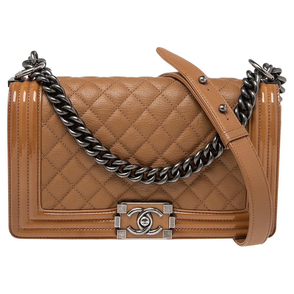 CHANEL 'Boy' Flap Bag in Multicolored Tweed and Smooth Coral Leather at ...