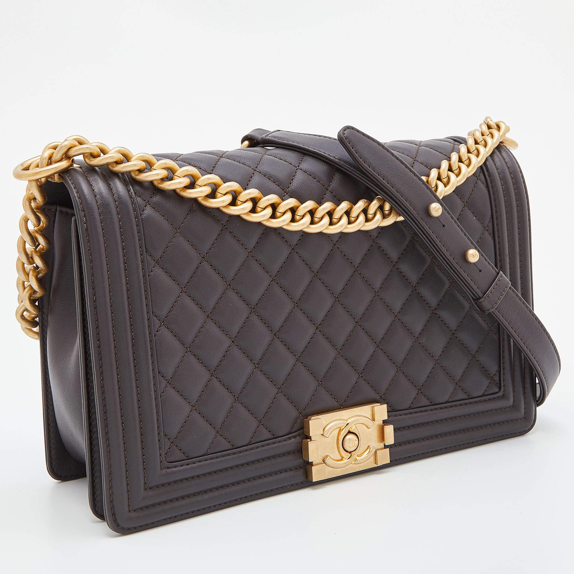 Chanel Brown Quilted Leather New Medium Boy Flap Bag For Sale at 1stDibs