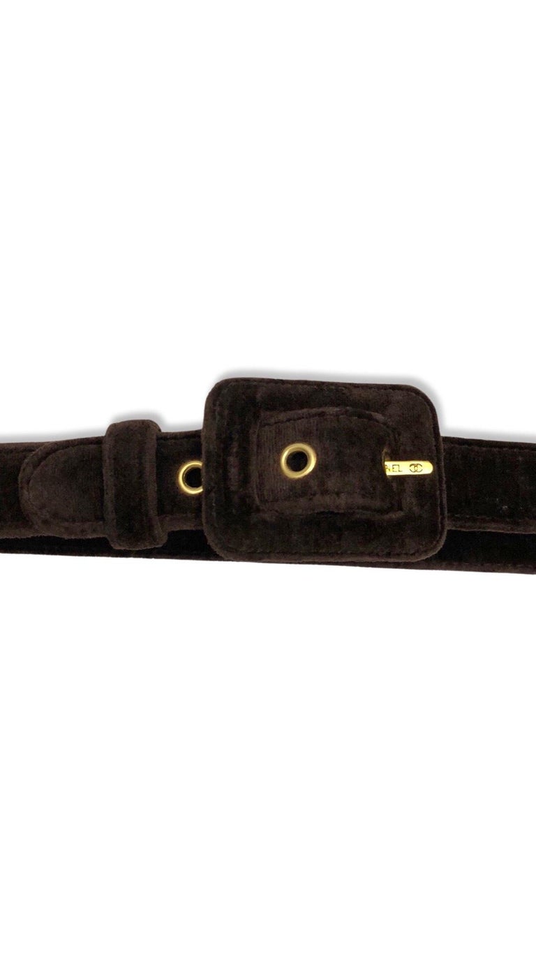 Chanel Brown Quilted Velvet Gold CC Turn-Lock Belt Bag For Sale at 1stDibs
