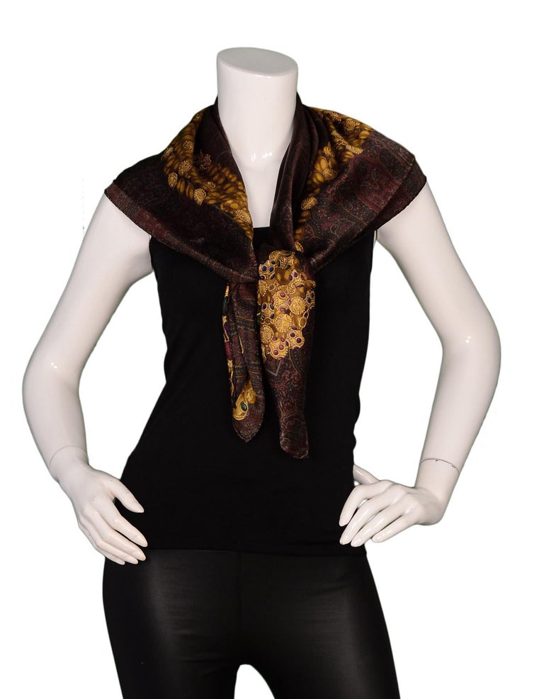 Chanel Brown/Red Paisley Jewel Print 90cm Silk Scarf at 1stDibs ...