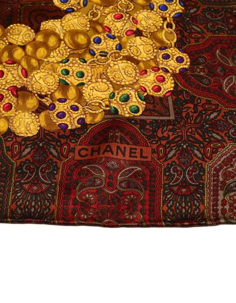 Chanel Brown/Red Paisley Jewel Print 90cm Silk Scarf at 1stDibs ...