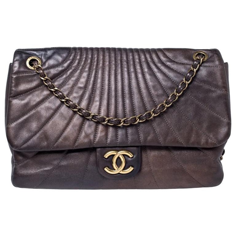 Chanel Brown Wave Quilted Leather Maxi Flap Bag For Sale at 1stDibs
