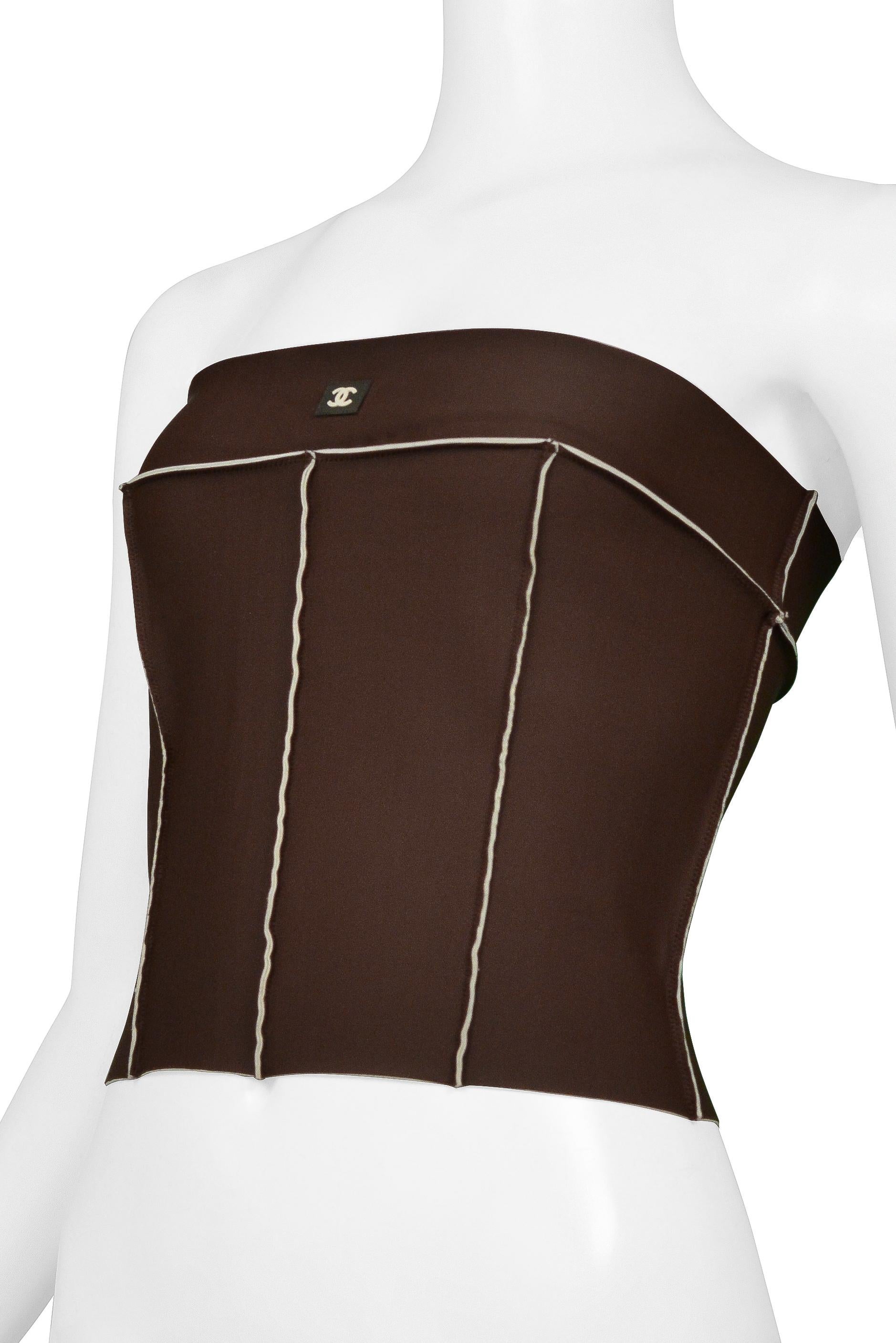 Chanel Brown and White Neoprene Corset Top SS 1999 For Sale at 1stDibs