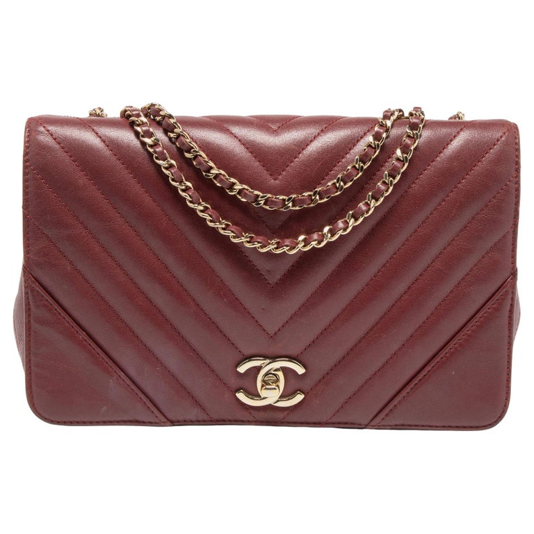 Chanel Burgundy Chevron Leather Medium Statement Flap Bag For Sale at ...