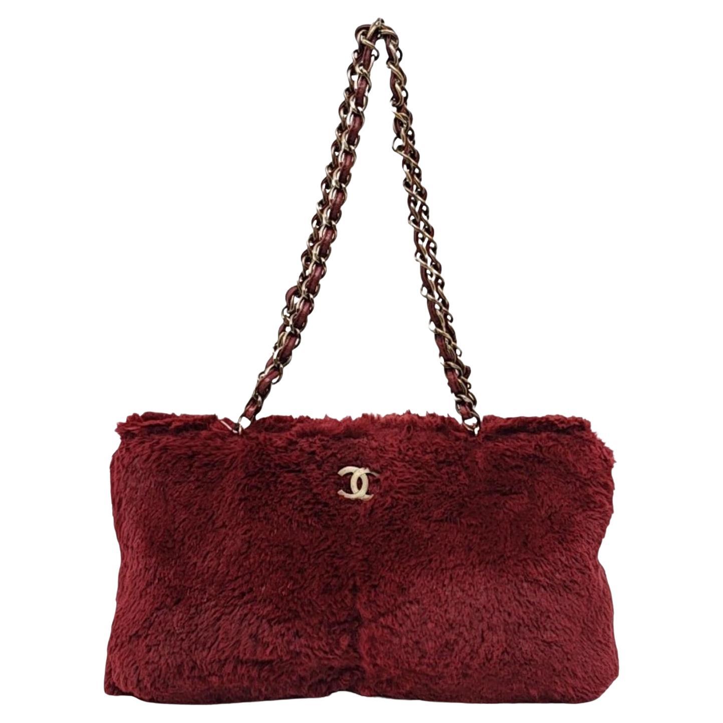 Chanel Burgundy Fur Shoulder Bag Gold Hardware For Sale at 1stDibs